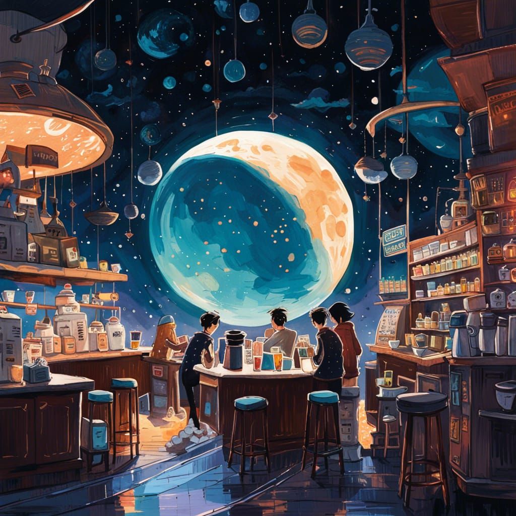Coffee shop in space - AI Generated Artwork - NightCafe Creator