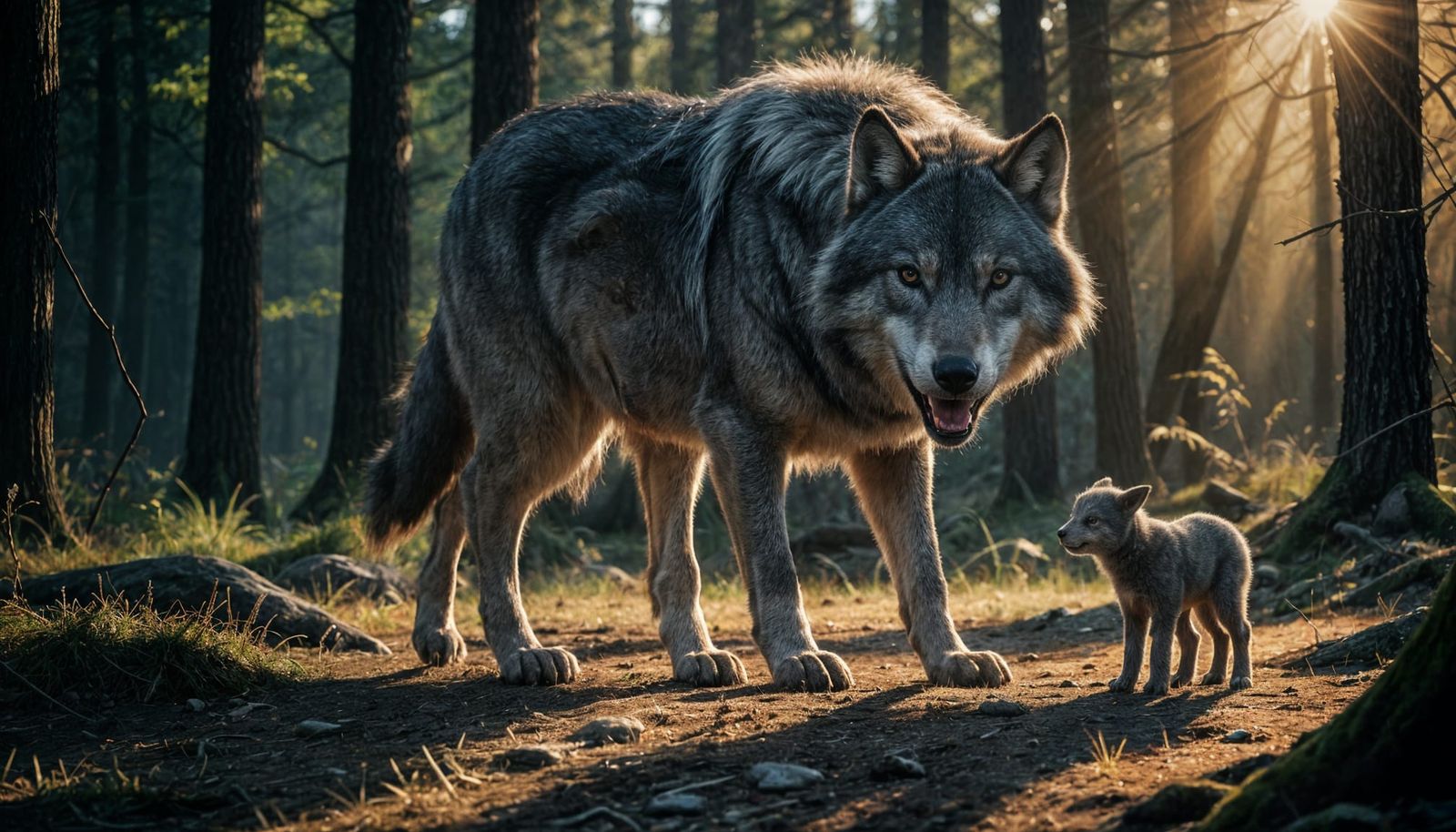 Wolves in the wood at sundown. - Epic Grey Wolf Crouched to ...