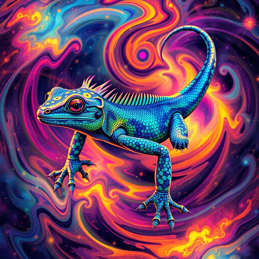Funkified lizard - Electric Lizard in Cosmic Dreamscape