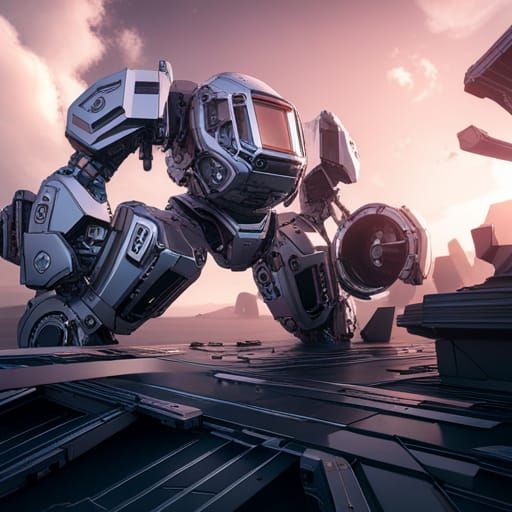 intricate mech details, ground level shot, 8K resolution, Cinema 4D ...