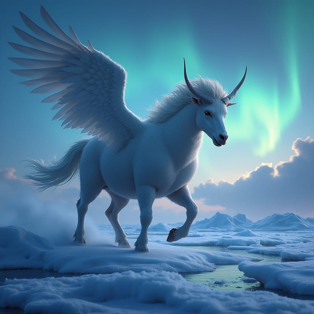 Majestic Woolly Pegasus Under Arctic Auroras - AI Art