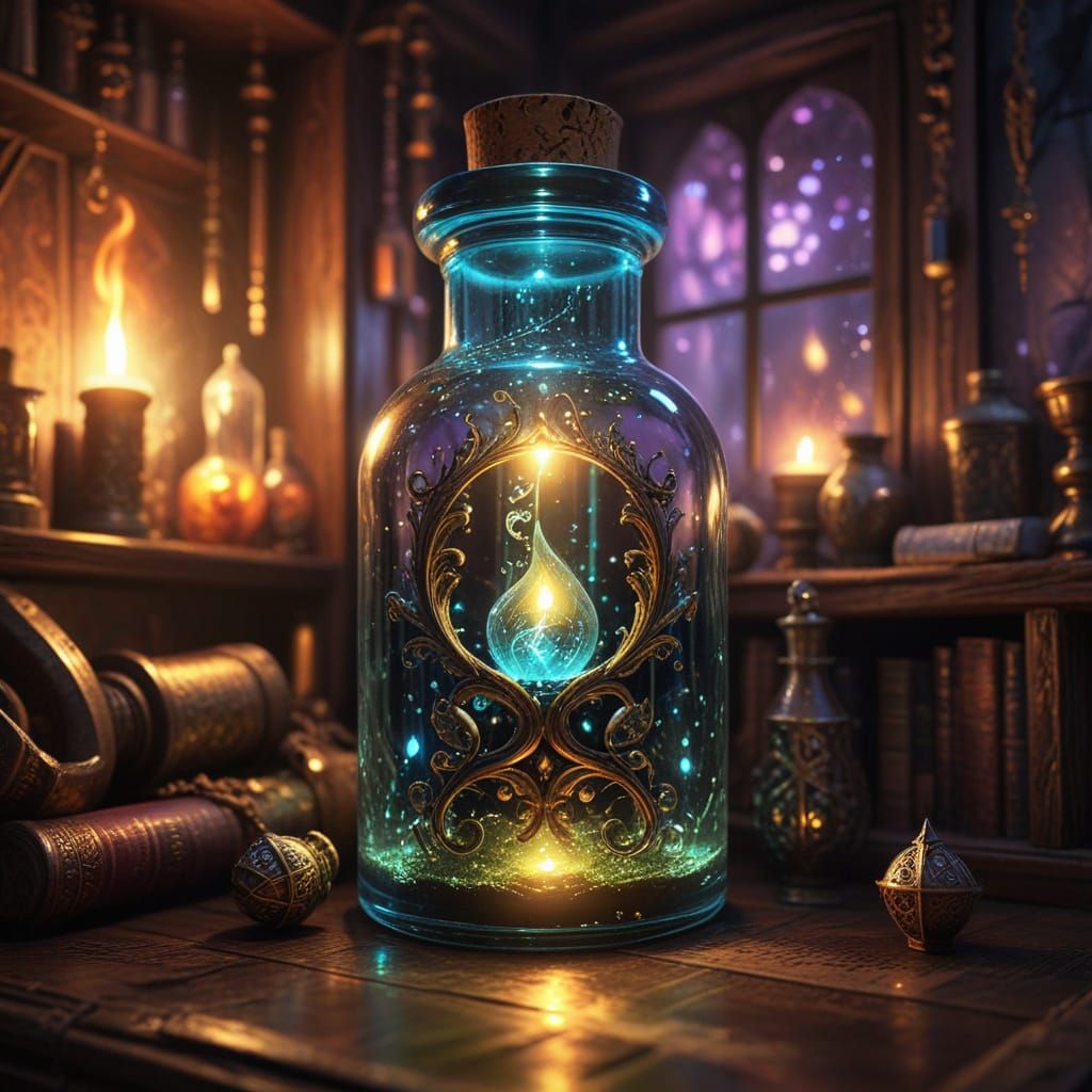 Ethereal Magic Potion in a Gilded Vial - AI Art