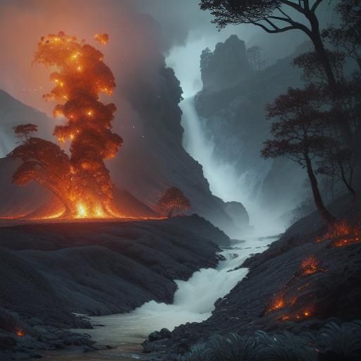 Waterfall with lava - AI Generated Artwork - NightCafe Creator