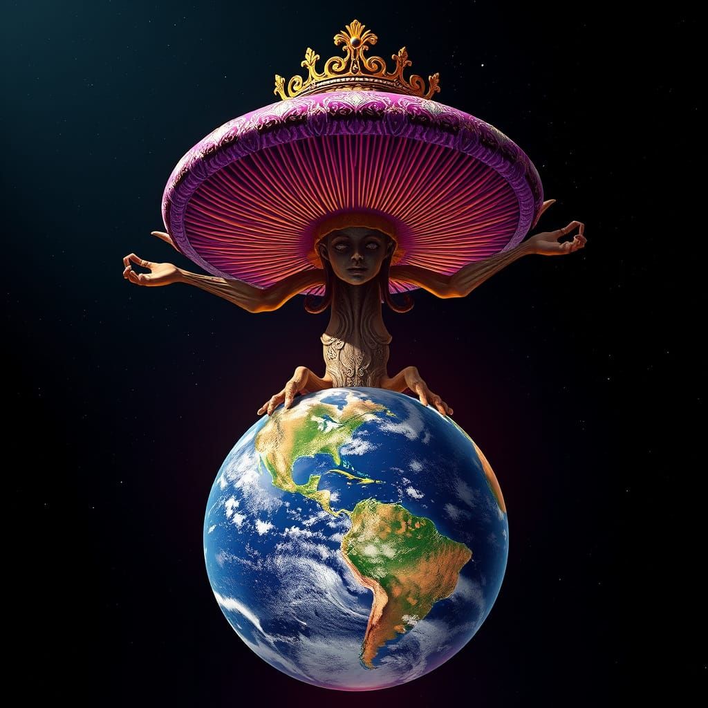 Majestic, Regal Mushroom King Ruling Over Earth fr... - AI Art