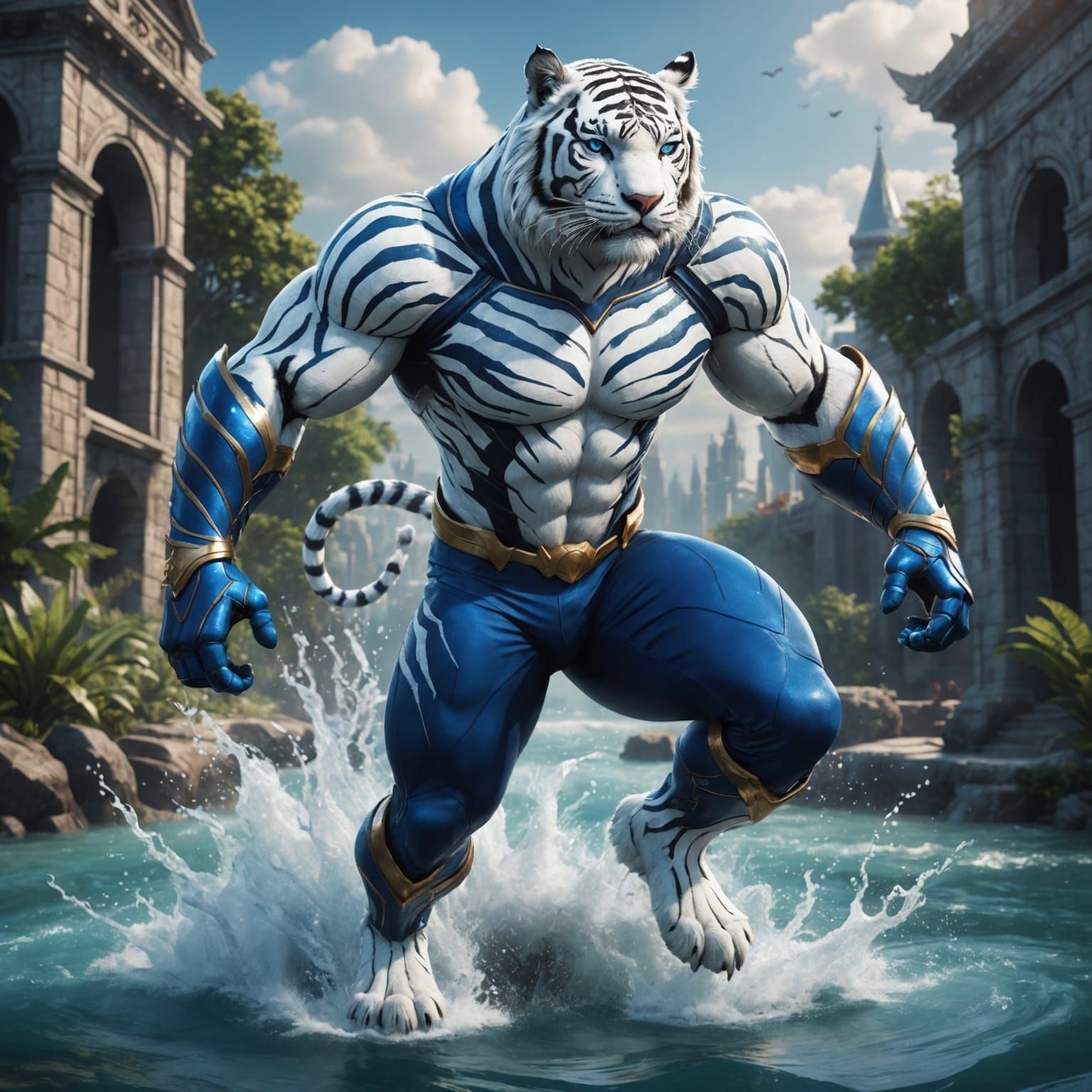 An anthromorphic white tiger as a superhero with the power to control ...