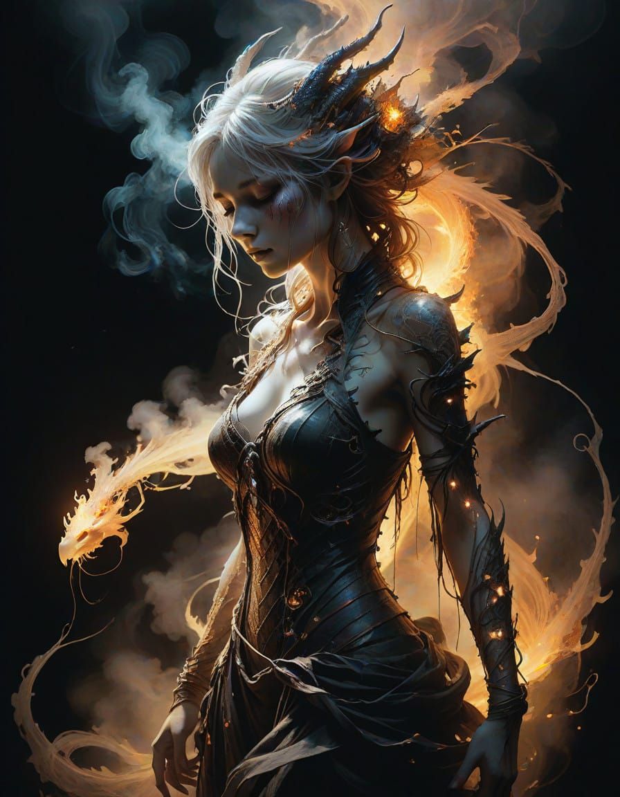 Dragon lady - Mystical Dragon Lady in Fiery Glow
