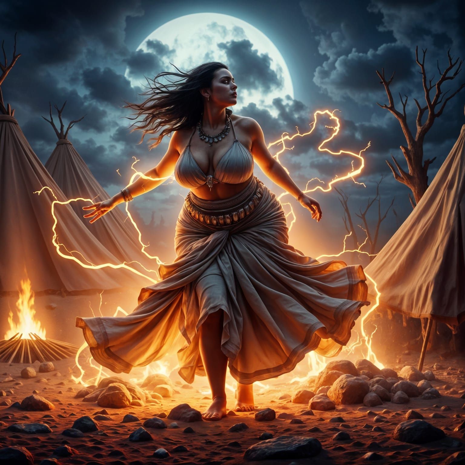 Campfire Dancer 3 - Gypsy Woman Dancing by Moonlit Campfire