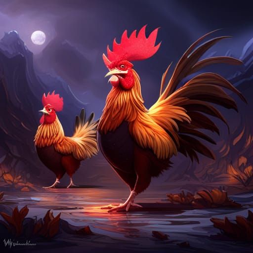 Roosters ; flamboyant ; a masterpiece, 8k resolution, dark fantasy ...