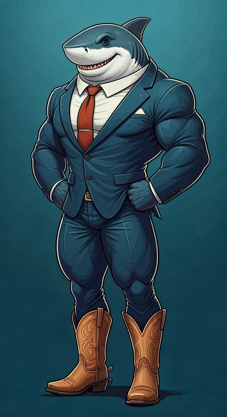 Powerful Anthro Shark Bodybuilder in Tailored Suit - AI Art