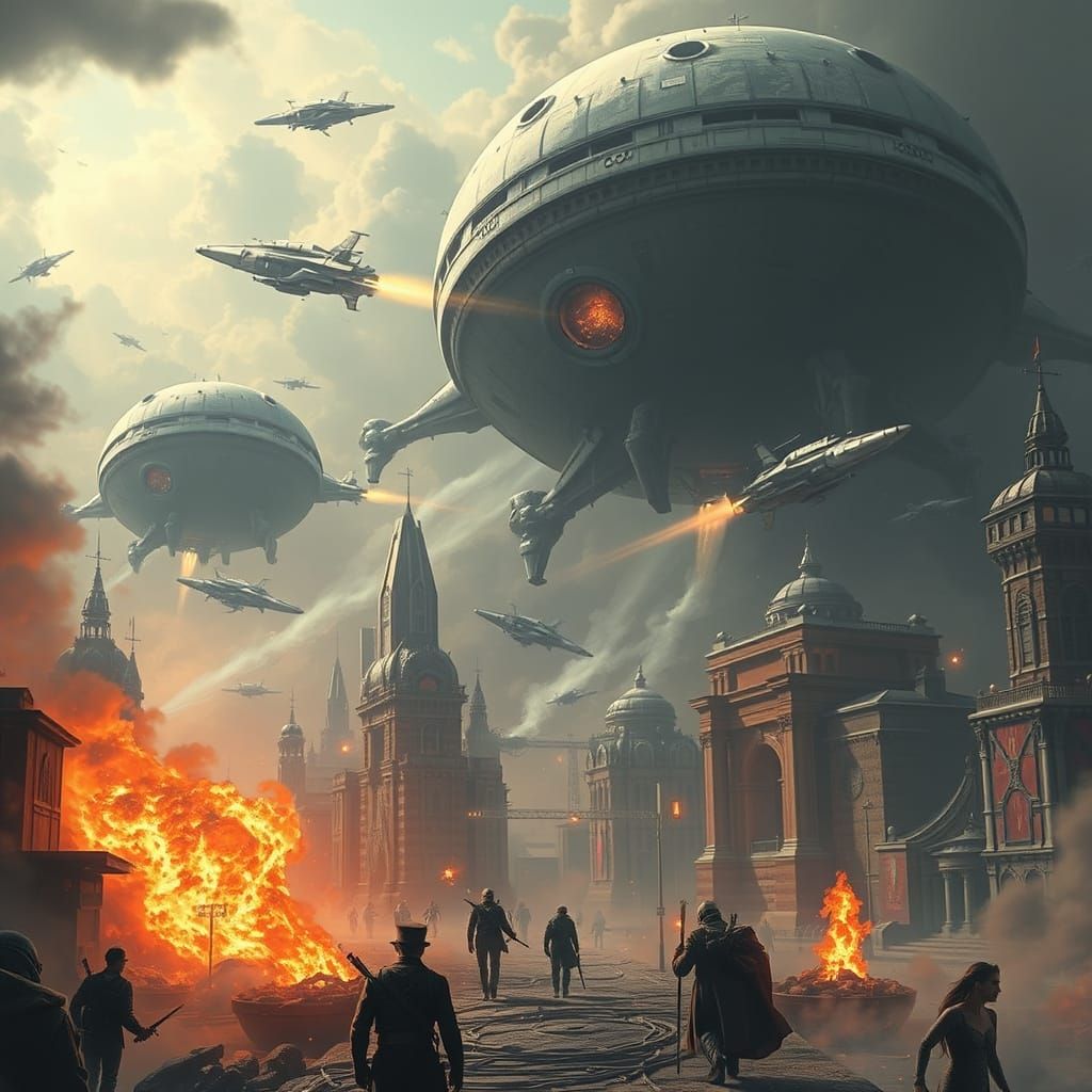 Surreal Dystopian War Between Aliens and Humans - AI Art