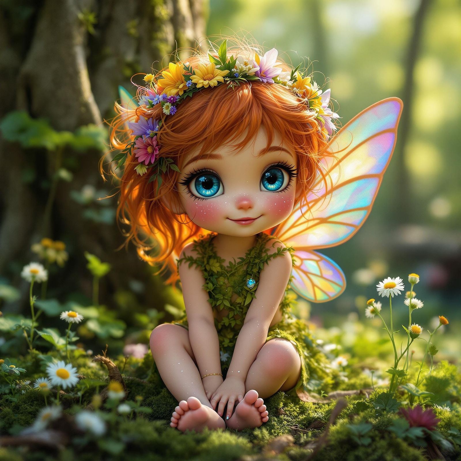 Cute and adorable little pixie in the forest. She was a wisp of a thing, barely taller than a ...