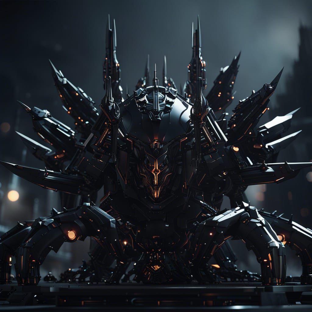 An evil black villain fortress with towers in the shape of black jagged ...