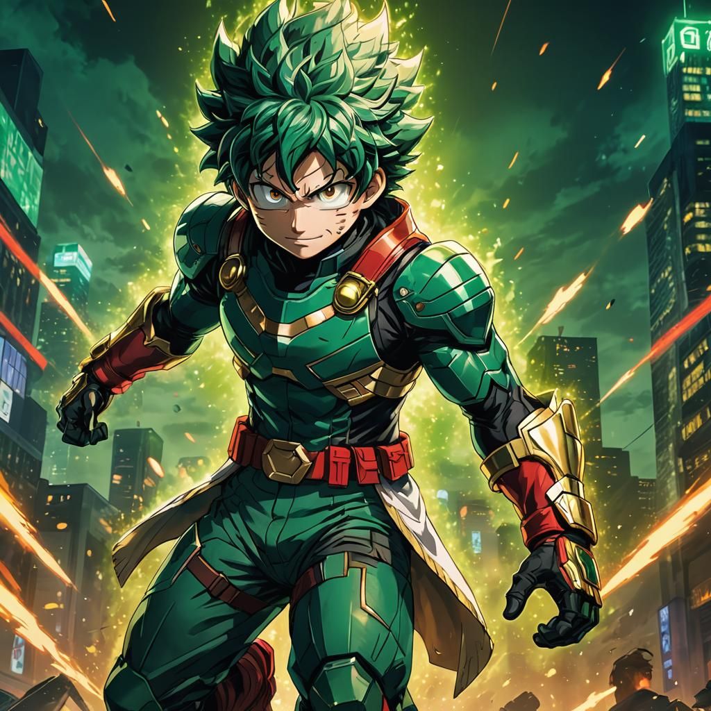 Anime Hero Deku Stands Tall with Courage and Stren... - AI Art