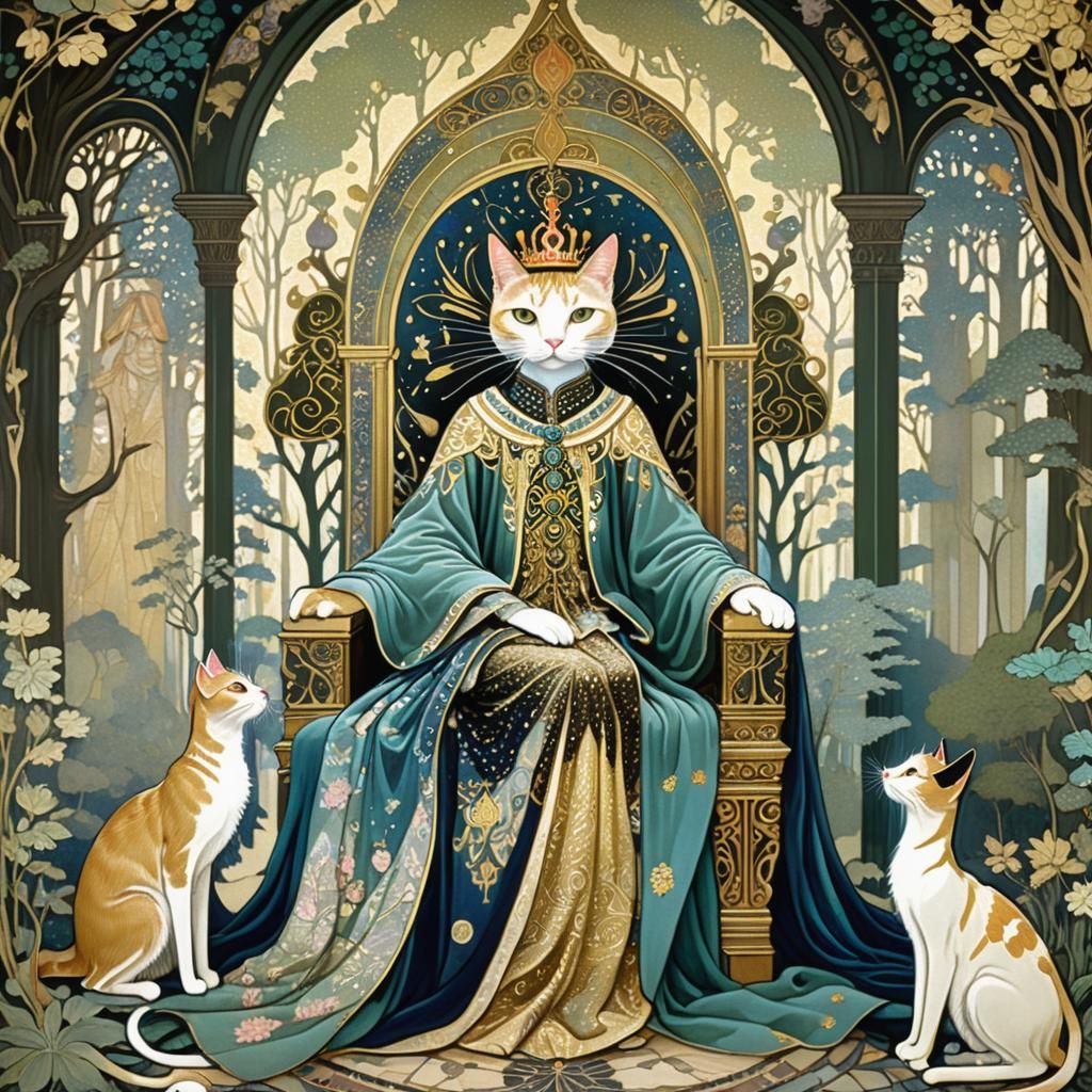 Cat princess - Whimsical Princess Surrounded by Forest Creat...