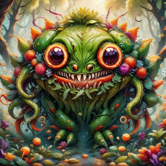 Cute Salad Monster Offering a Friendly Hug - AI Art