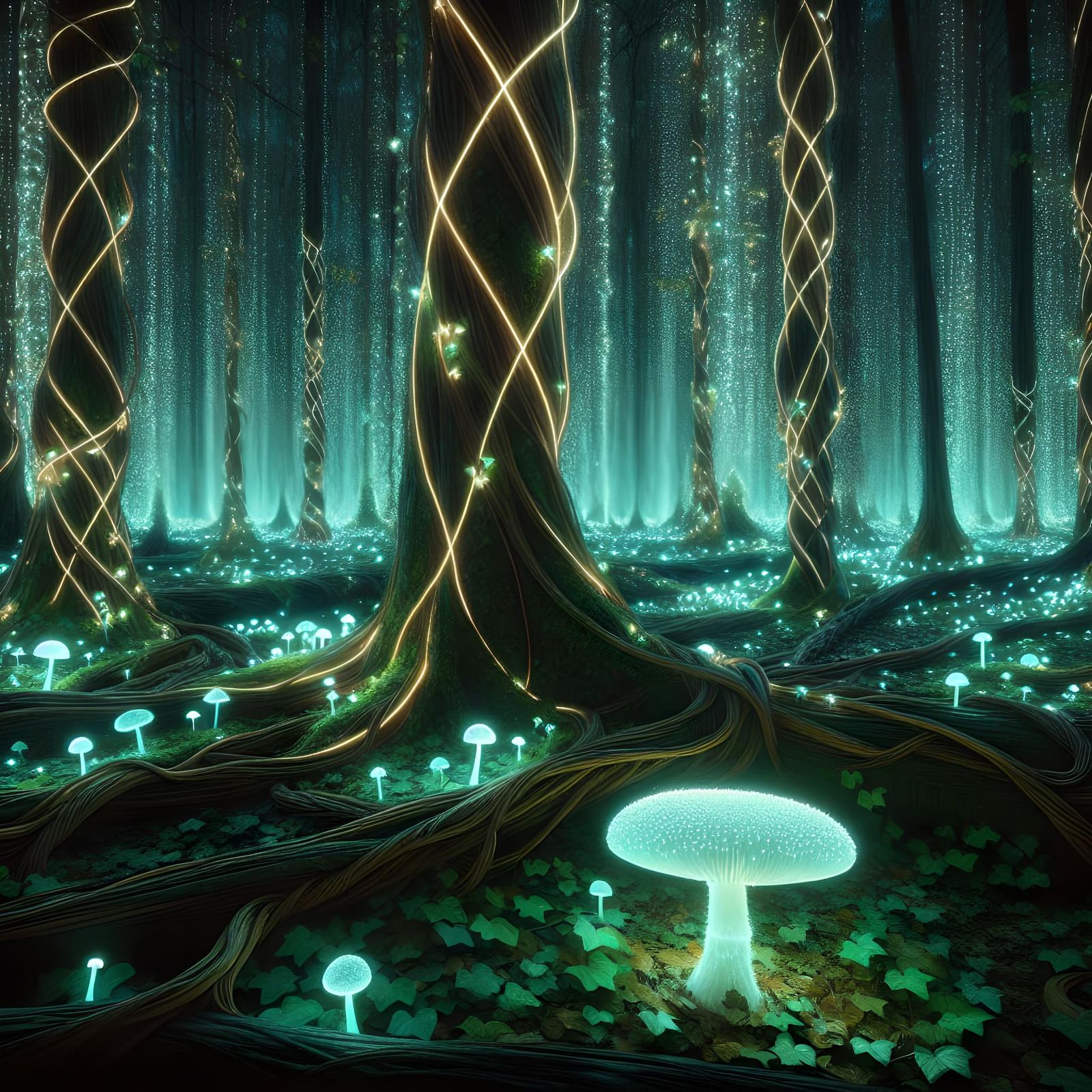 Bioluminescent sparkling forest. - AI Generated Artwork - NightCafe Creator