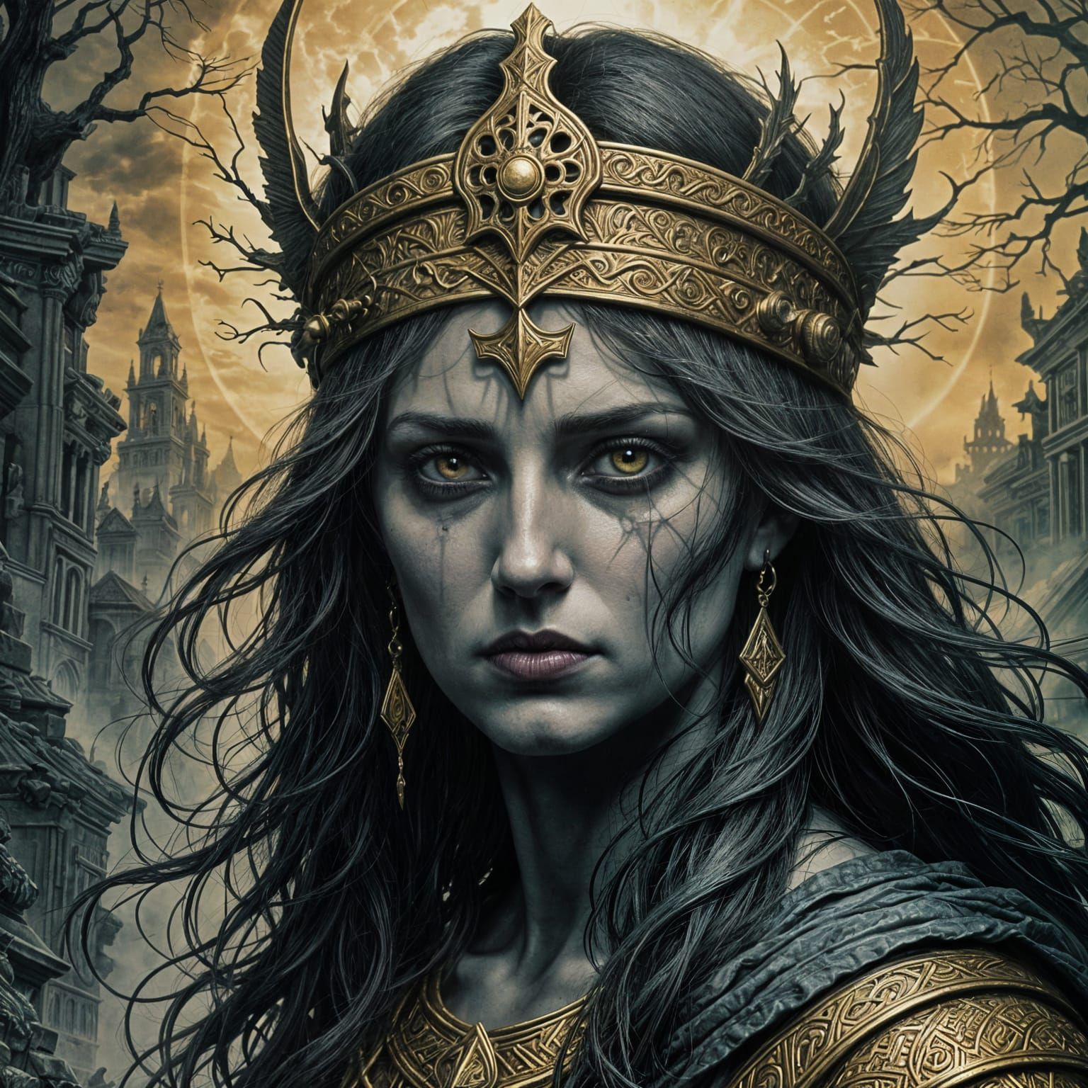 Surreal Ancient Goddess Reveals Mysterious Dark Fa... - AI Art