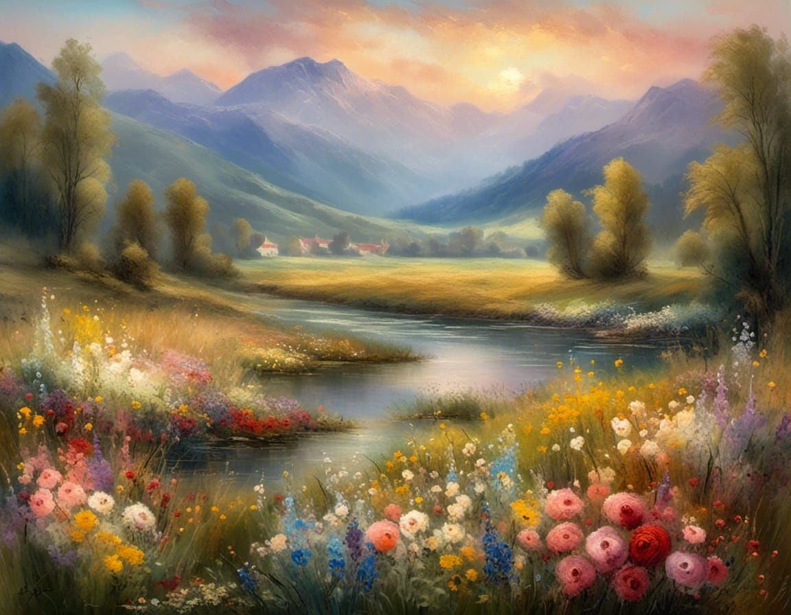 Peaceful spring morning landscape - AI Generated Artwork - NightCafe ...