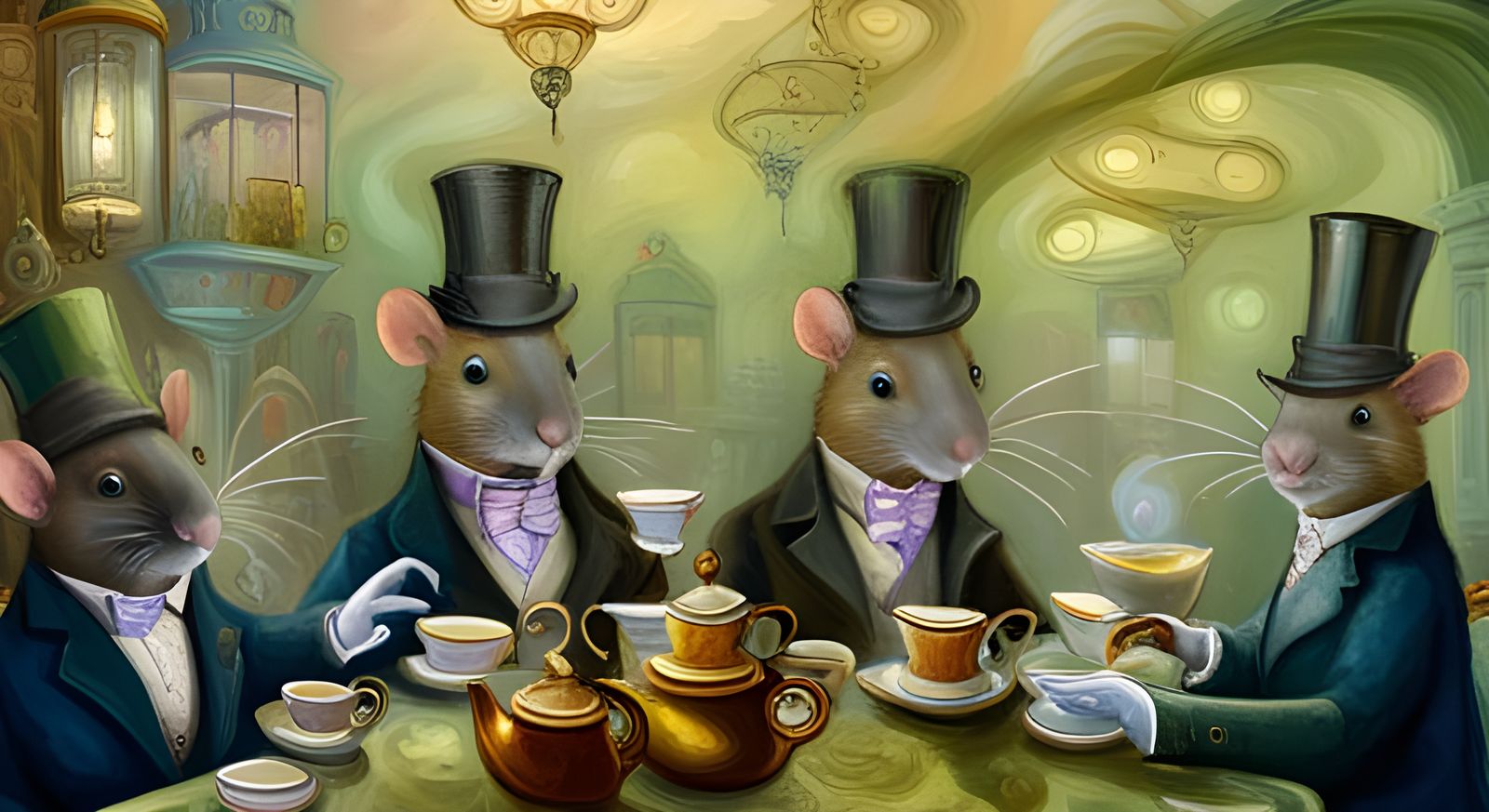 Rats wearing top hats enjoying afternoon tea - AI Generated Artwork ...