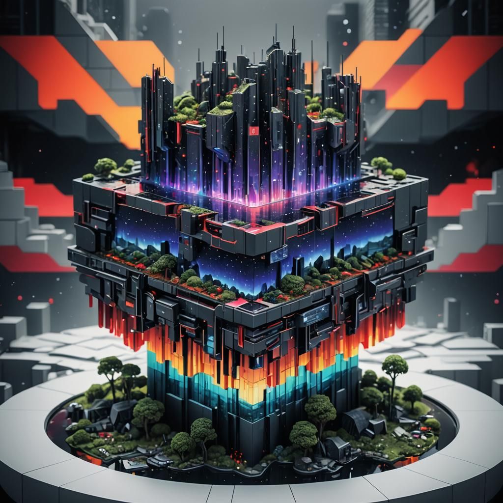 intricate pixelated neofuturistic look less technologically developed ...