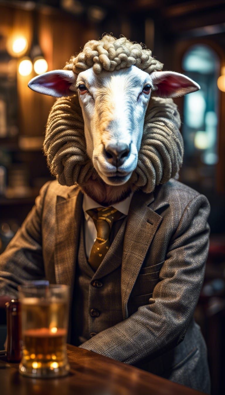 Sheep Bartender elegant suit, intricate incredibly detailed, nice color ...