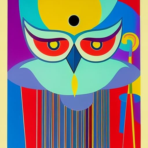 owl on a stage, art deco, pop art. 1960s, lsd, - AI Generated Artwork ...