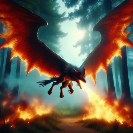 Fire breathing winged wolf - AI Generated Artwork - NightCafe Creator