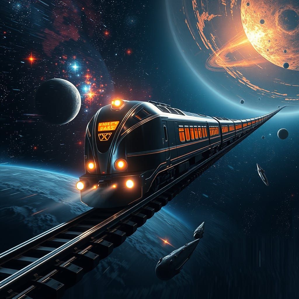 Majestic Train Blazes Through Interstellar Space - AI Art