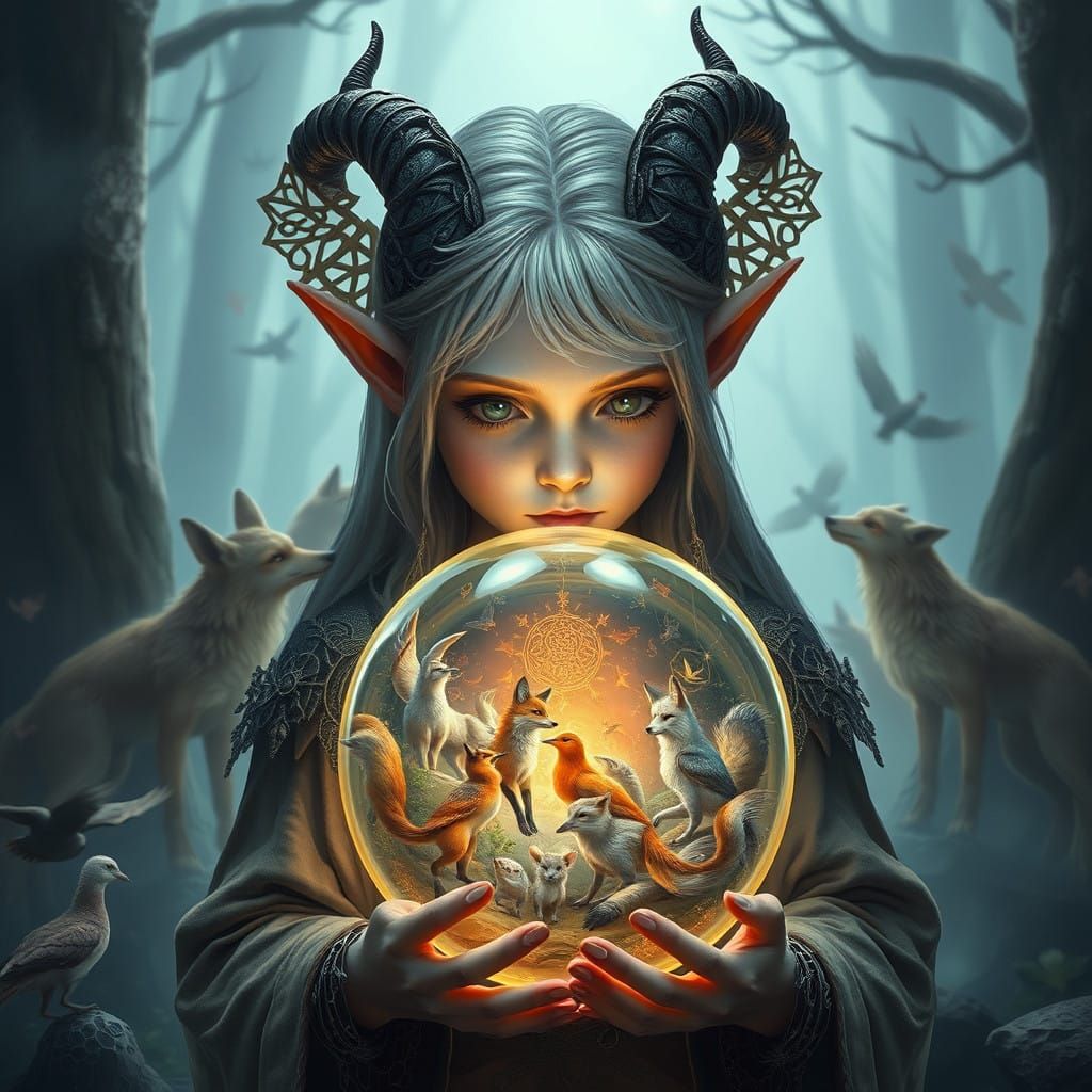 Enchanted Elf Goddess with Majestic Creatures in G... - AI Art