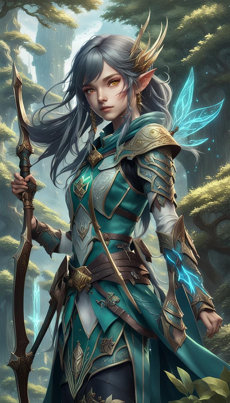High fantasy: elf master archer: 16k resolution photorealistic ...