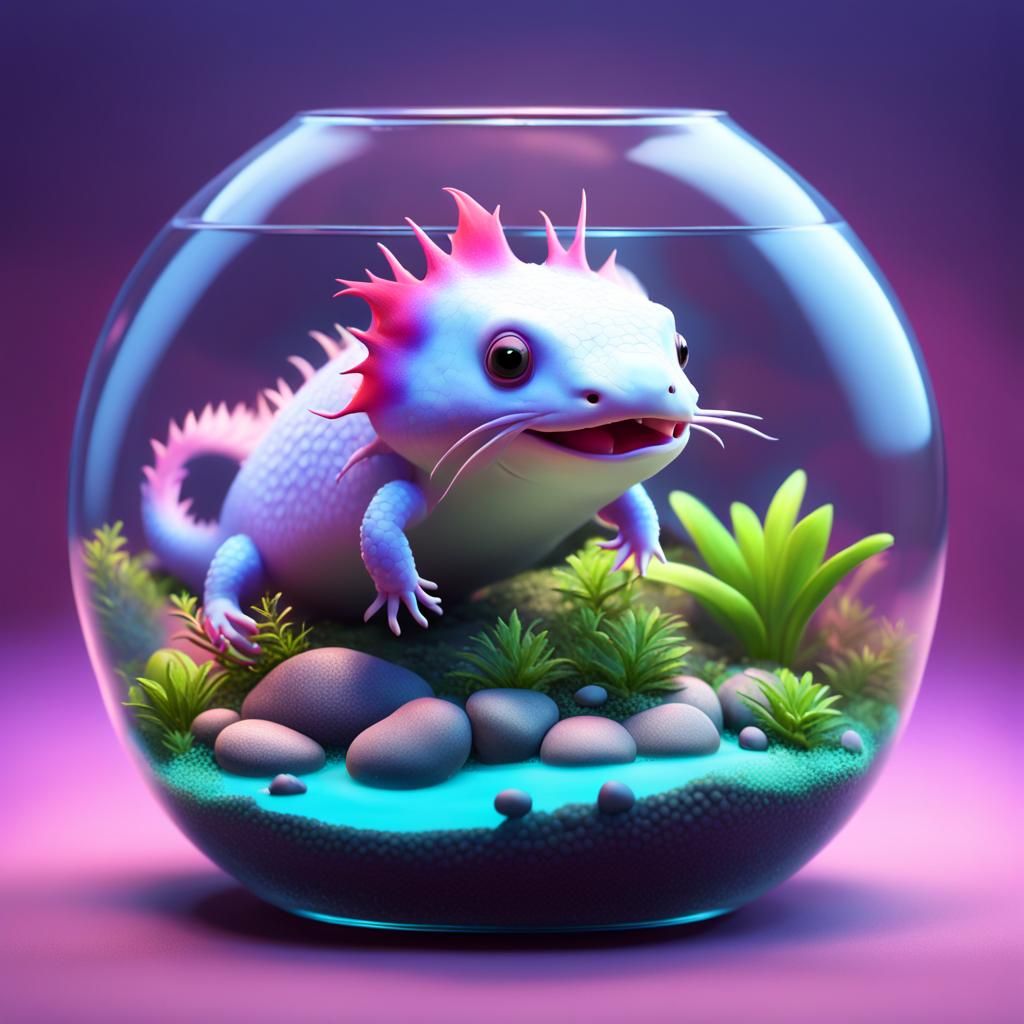 Cute Axolotl terrarium big - AI Generated Artwork - NightCafe Creator