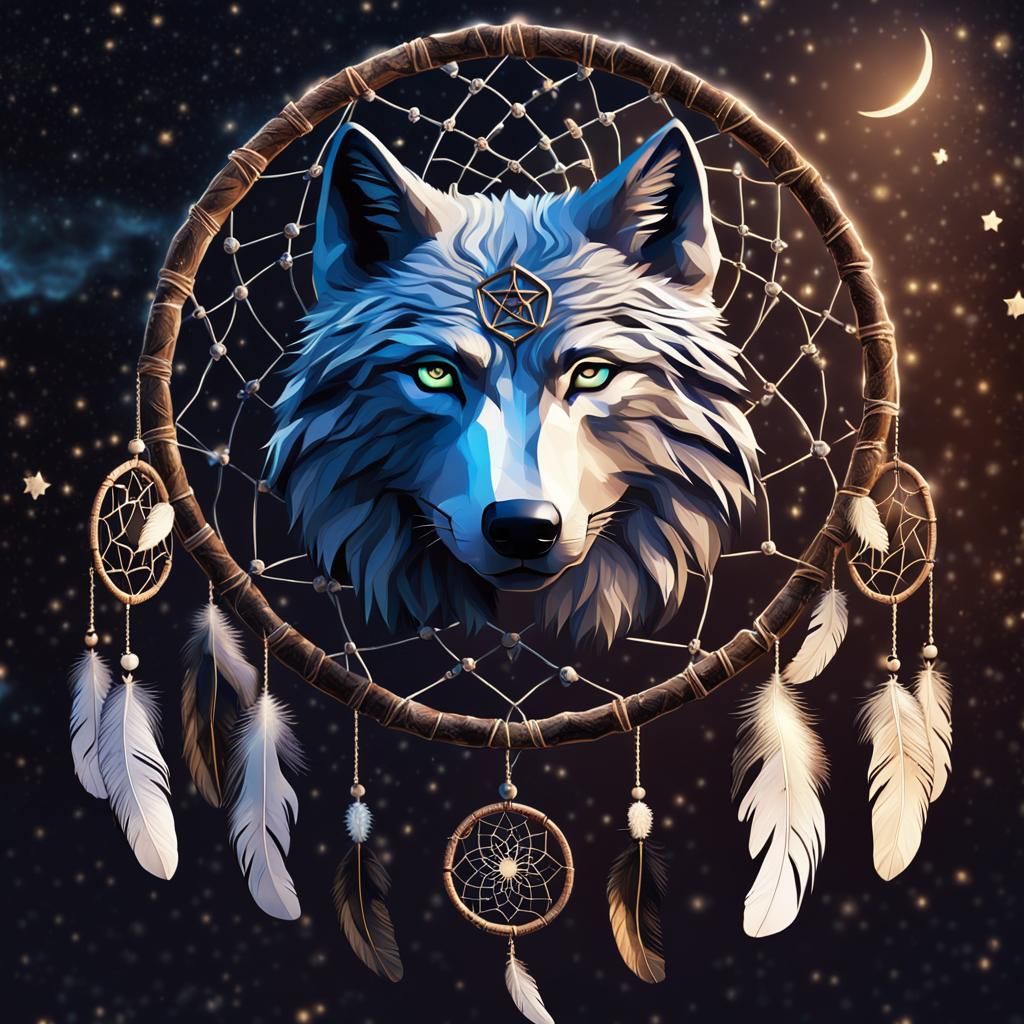 Dreamcatcher Wolf #9 - AI Generated Artwork - NightCafe Creator