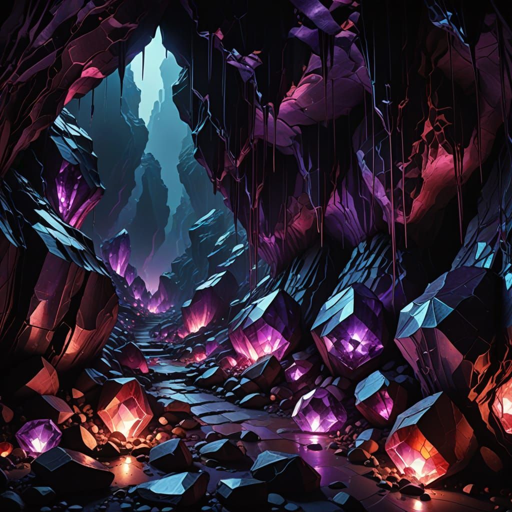 Mystical Ruby and Amethyst Caves in Dazzling Omino... - AI Art