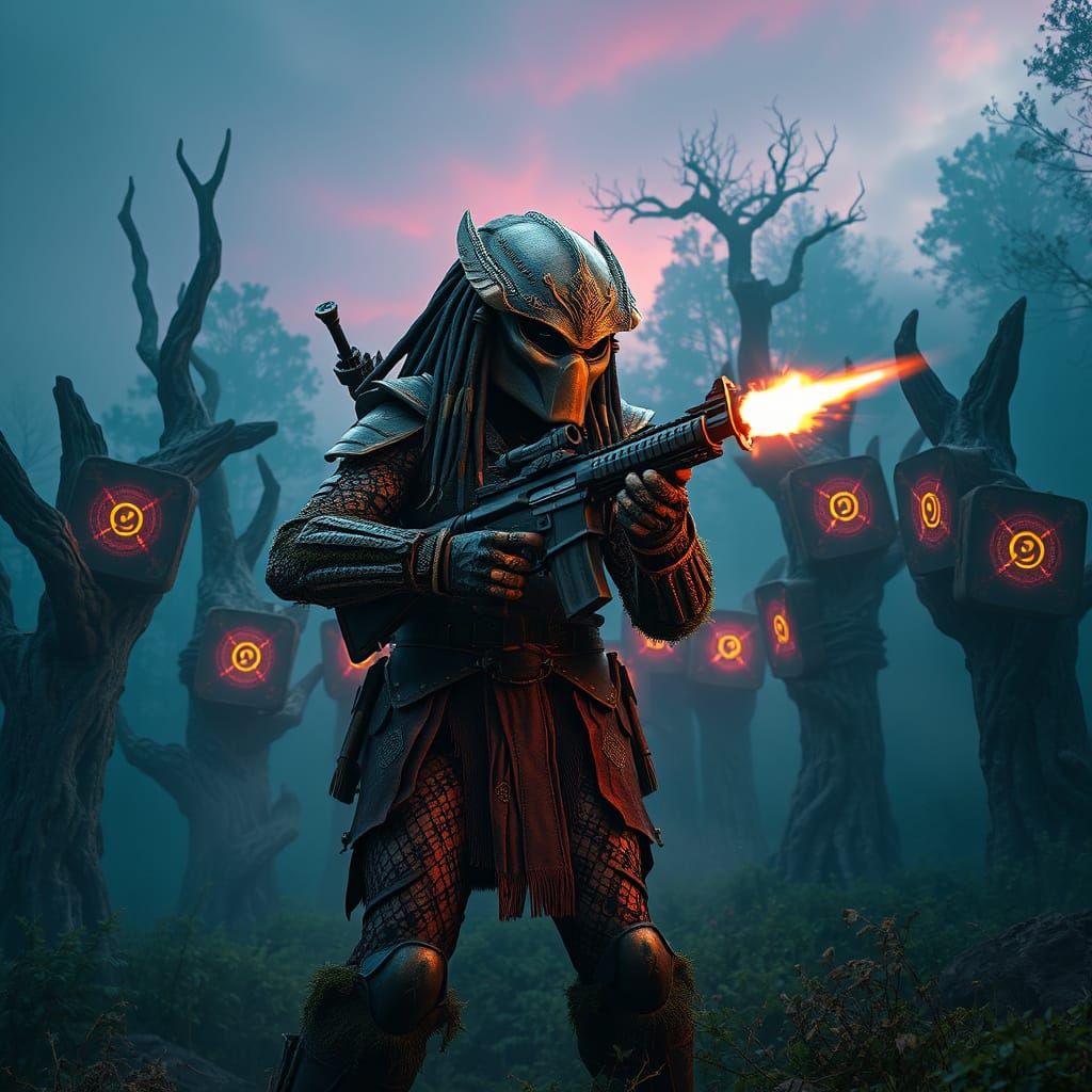 Predator Warrior Unleashes AR15 Firepower in Prime... - AI Art