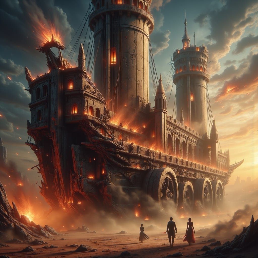 A colossal pirate ship fused with the grandeur of a medieval castle ...