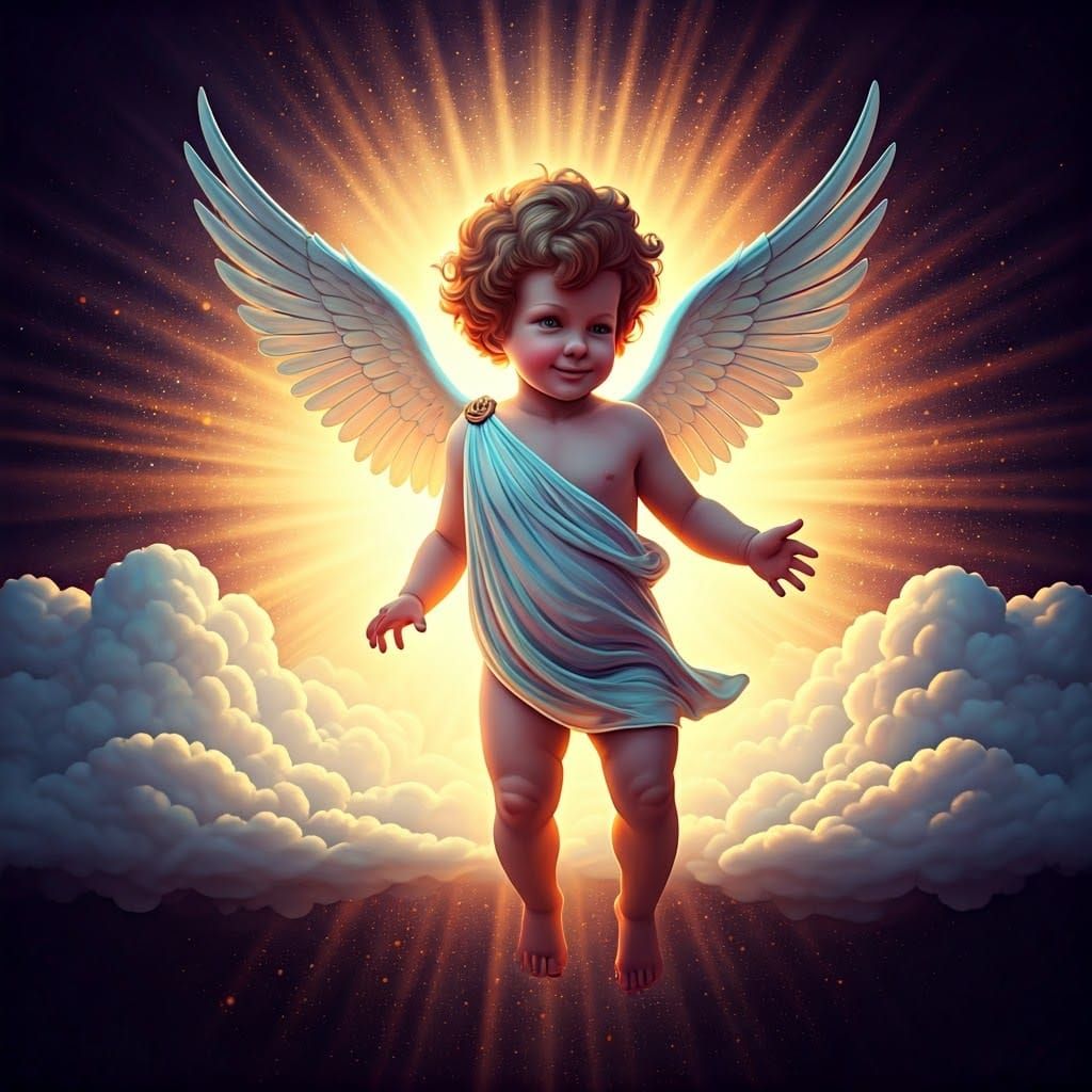 Cherub - Whimsical Winged Cupid in a Radiant Ethereal Realm
