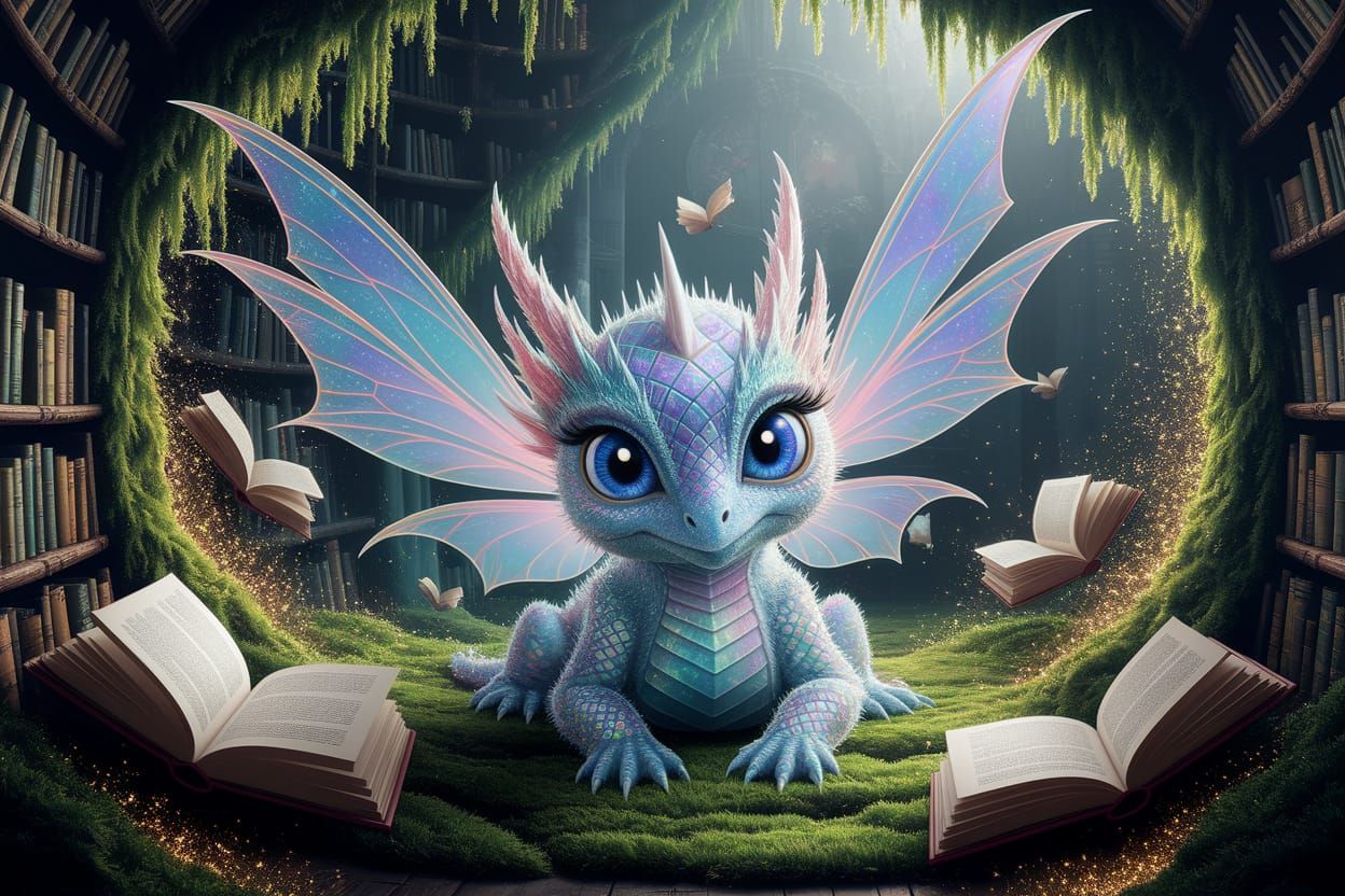Baby Faery Dragon - Luminous Fairy Dragon Hatchling in Encha...