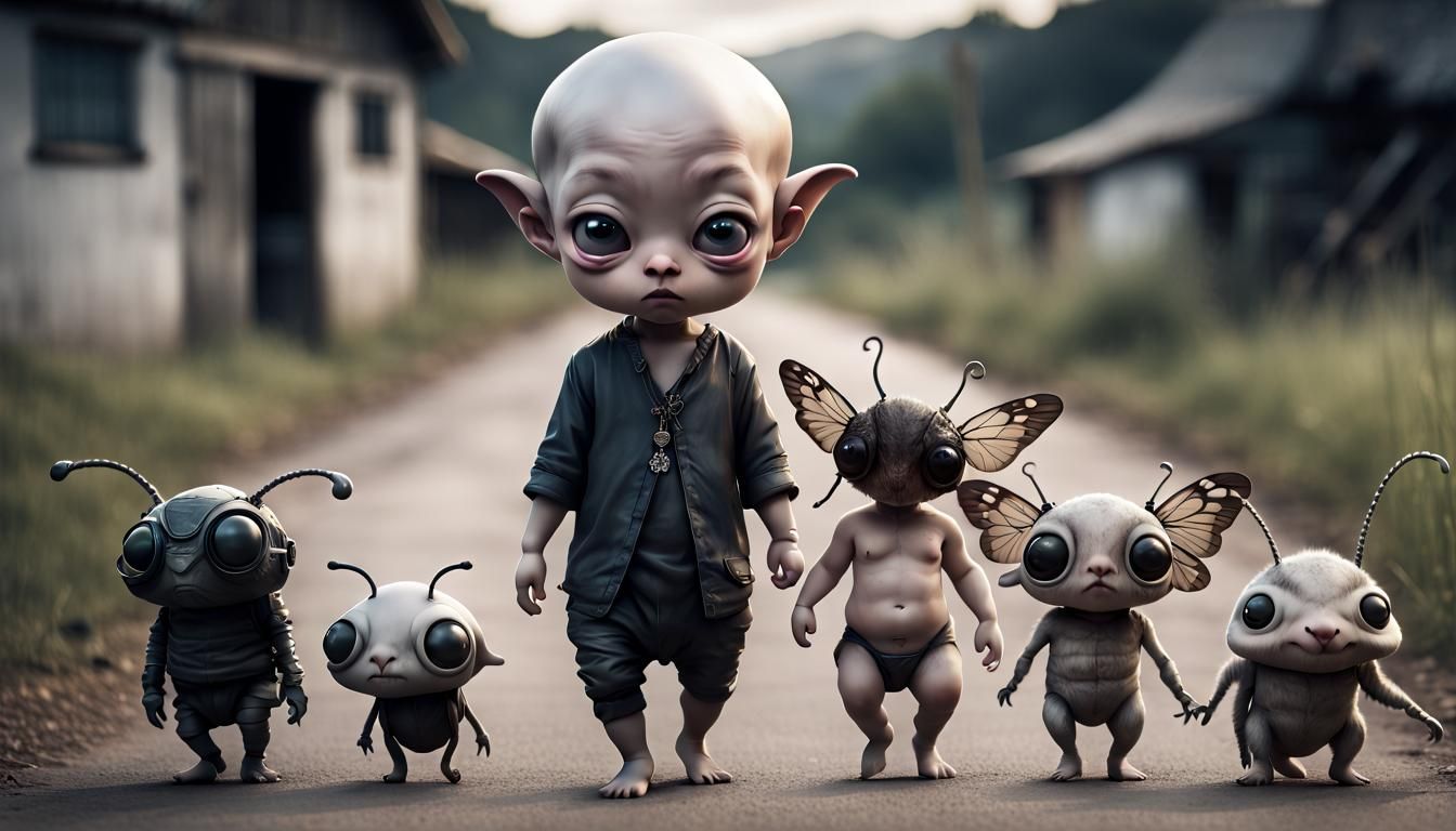 Stunning chibified alien chibi baby with huge feet walking down the ...