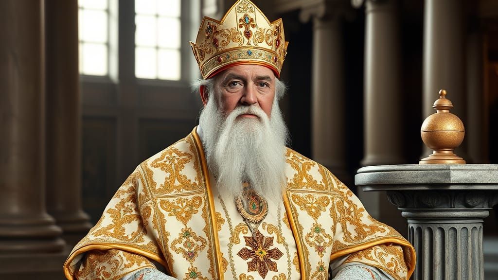 A hyper-realistic photograph of Pope Gregory IX, portrayed as an ...