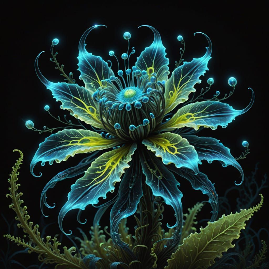 Intricate Bioluminescent flower Creature, surreal - AI Art