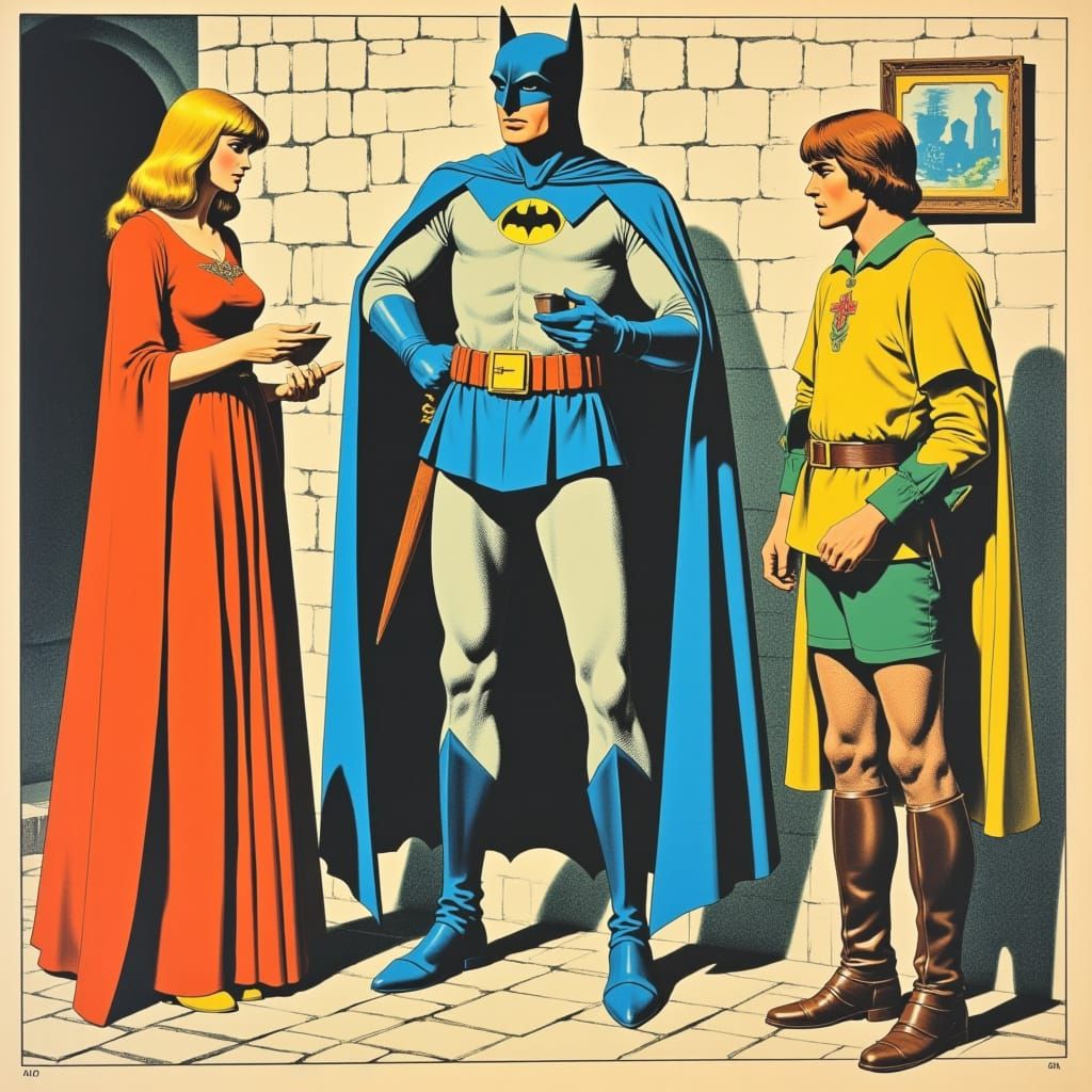Medieval Batman Comic Illustration in Vintage 1960... - AI Art