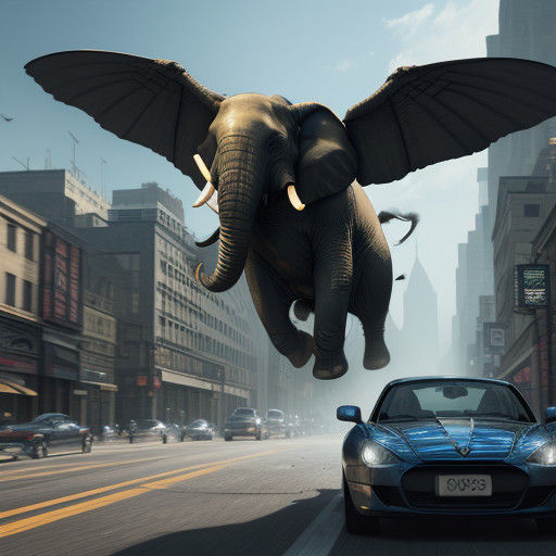 flying-elephant - Flying Elephant in Futuristic Cityscape