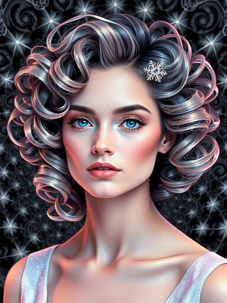 A surreal, hyperrealistic portrait of a fractal woman, her form ...