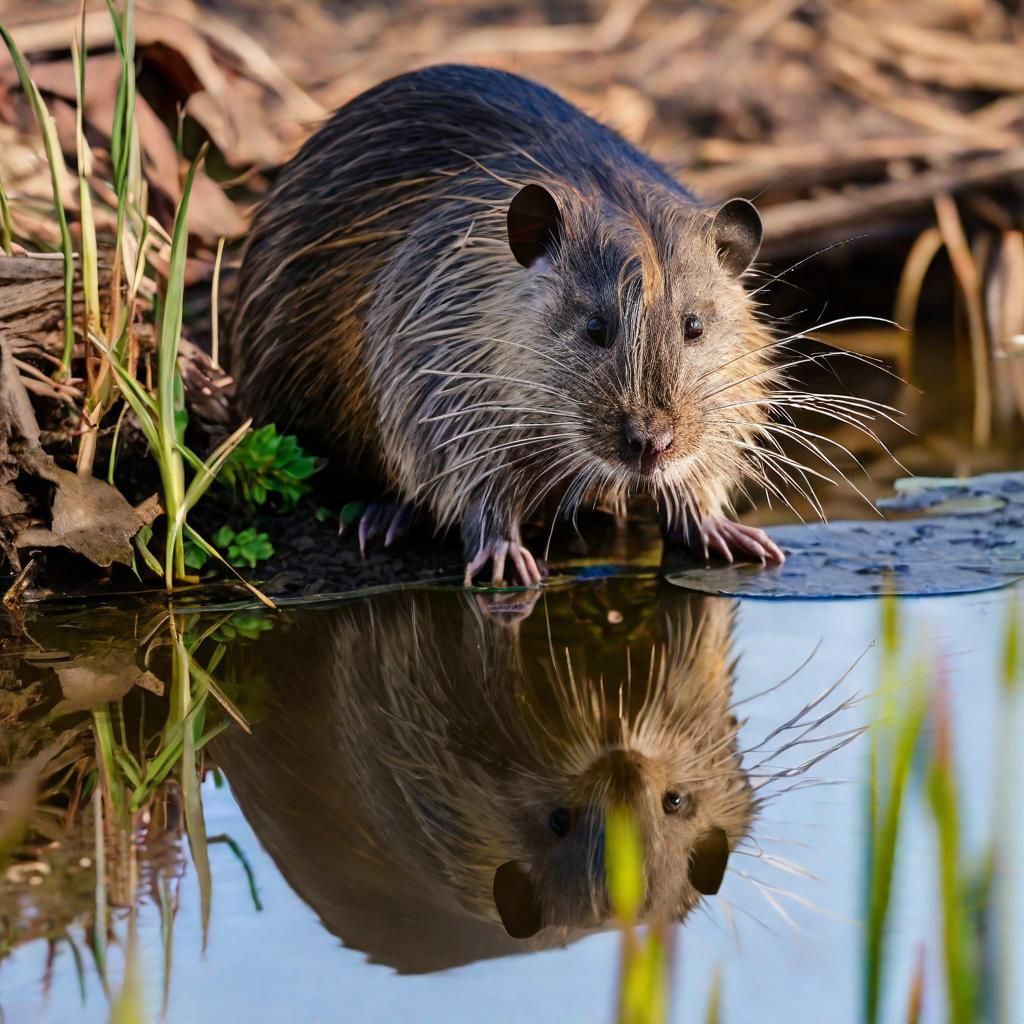 Nutria rat standing at the edge of a pond - AI Generated Artwork ...