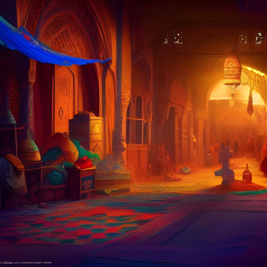 The bazaar of bagdad and the aladdin lamp, detailed matte painting ...