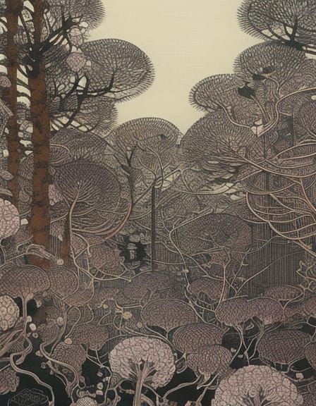 Too many ghosts, soft intricate detailed woodblock print, masterpiece ...