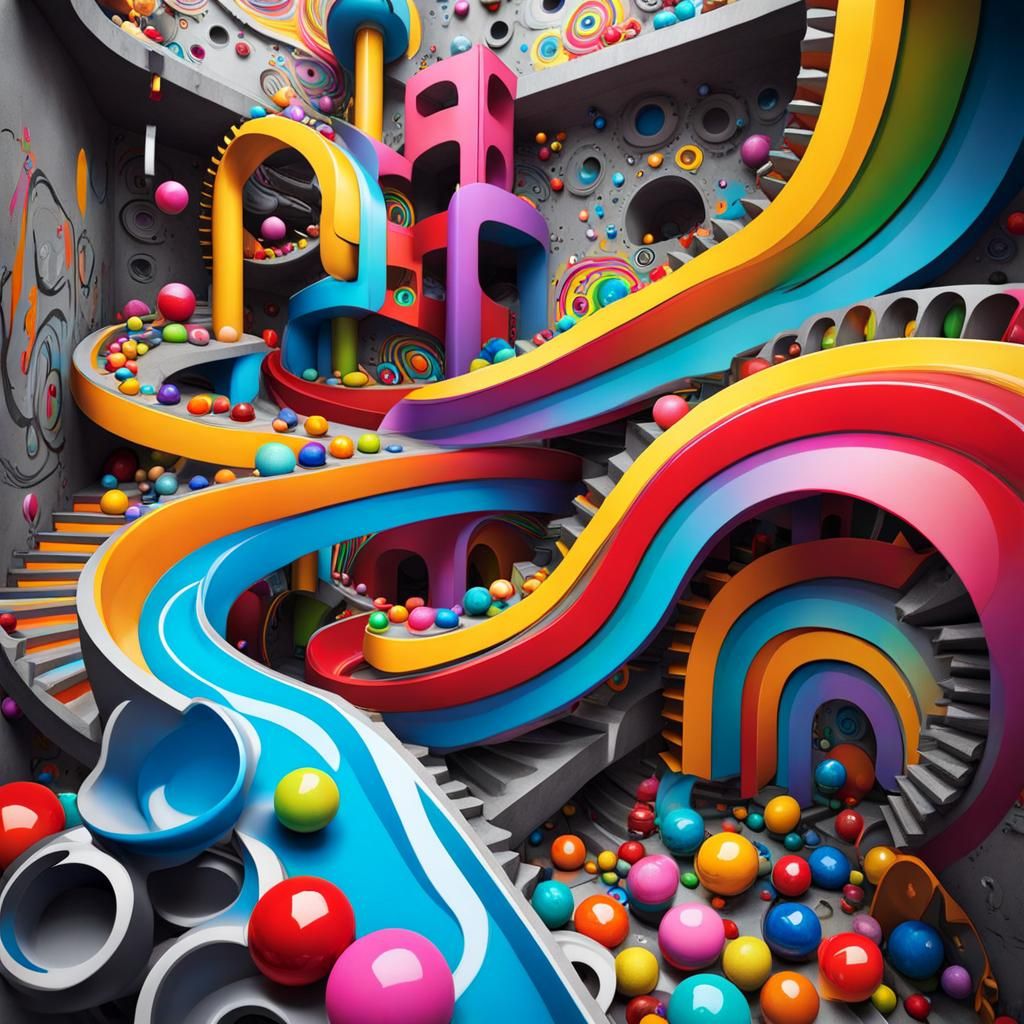 Marble Run with Cogs Ramps and coloured marbles - AI Generated Artwork ...