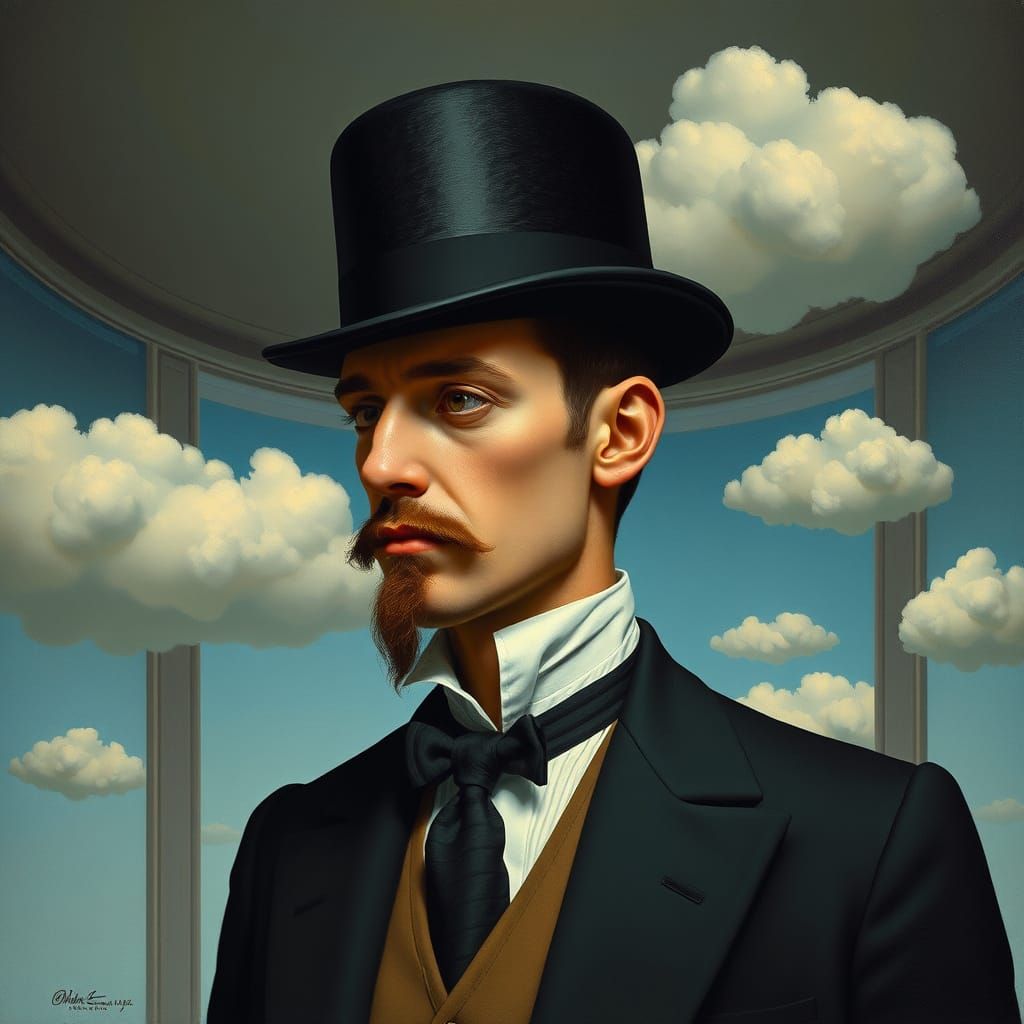 a man wears a Victorian-style suit, wears a bowler hat. the man is ...