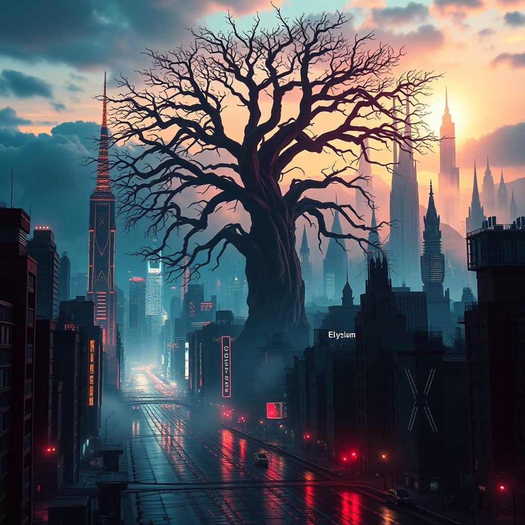 Cyberpunk Cities Collide: Neo-Eclipse and Elysium - AI Art