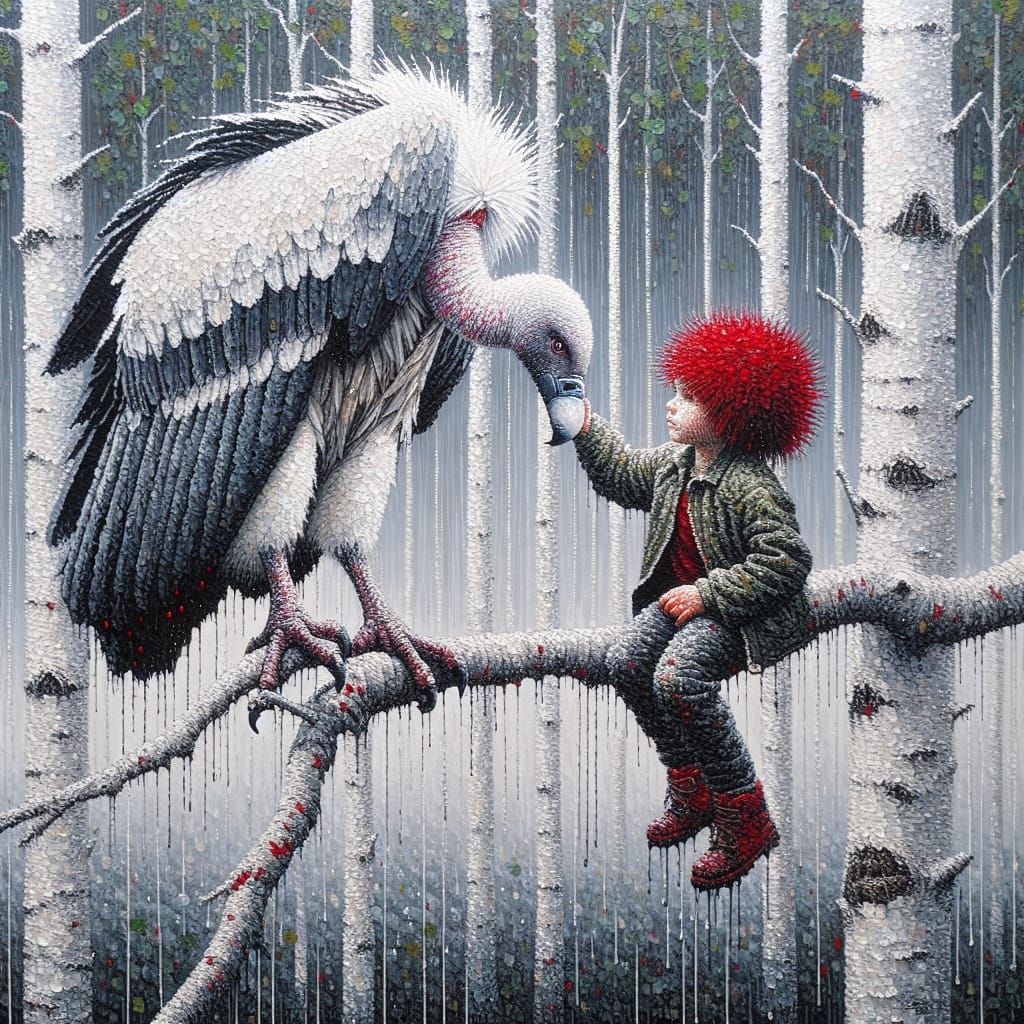 Hyper-Realistic Vulture Portrait in Impasto Style - AI Art